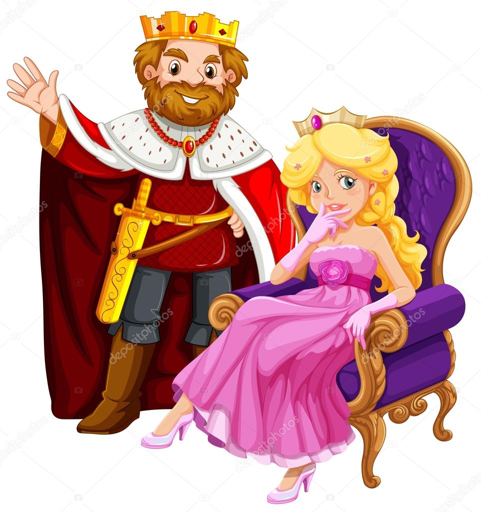 Cartoon King And Queen On Throne