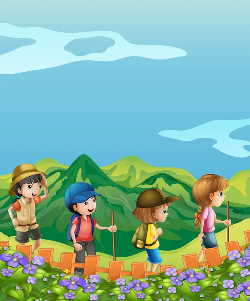 Kids Hiking Clip Art
