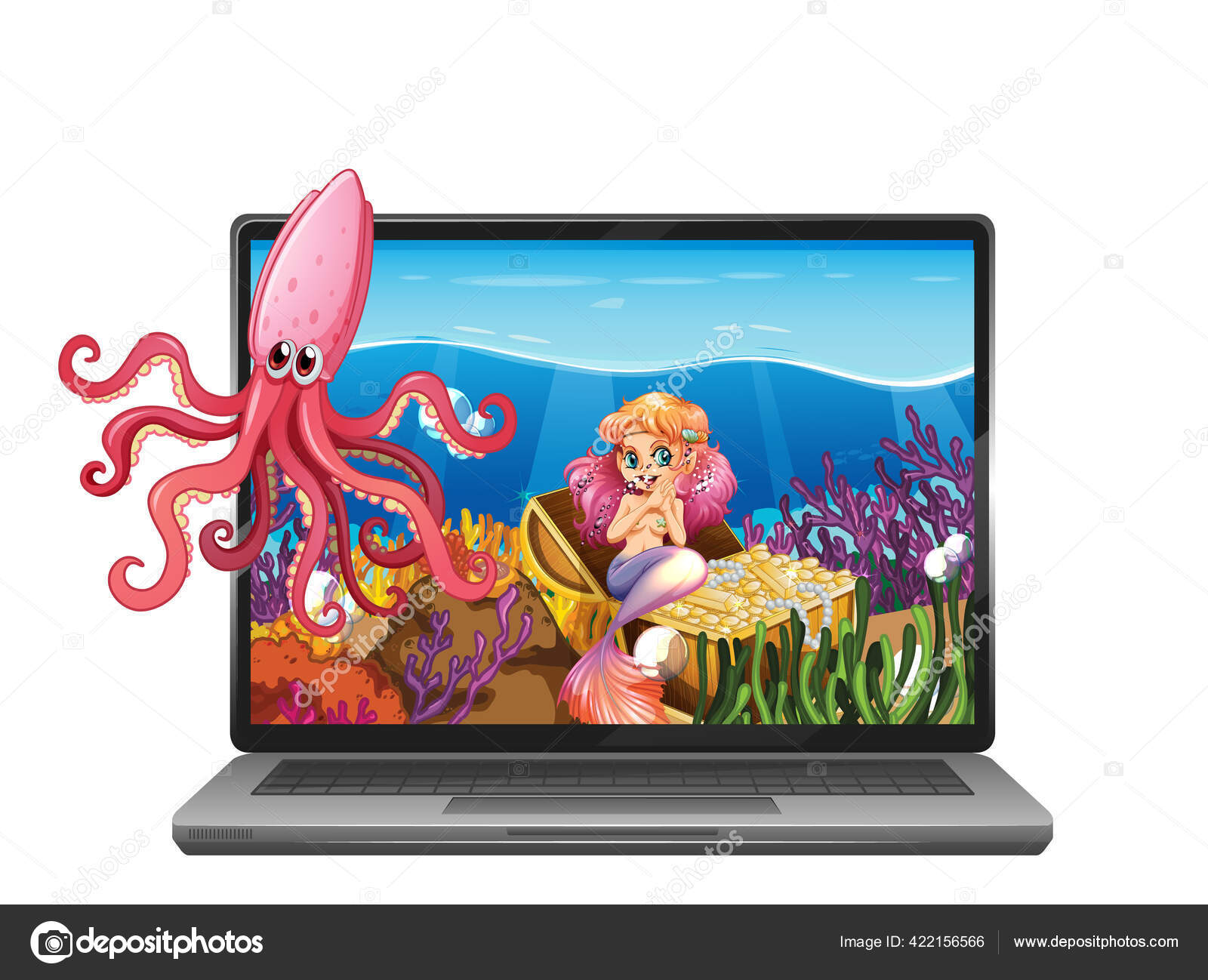 Laptop Underwater Scene Screen Illustration Stock Vector by ...