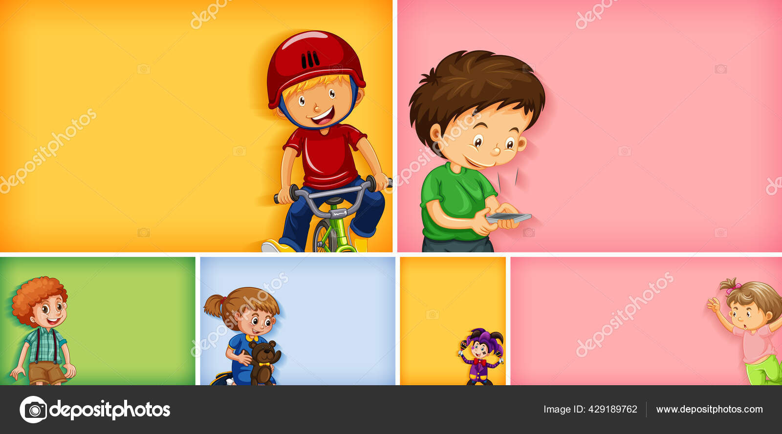 Set Different Kid Characters Different Color Background Illustration ...