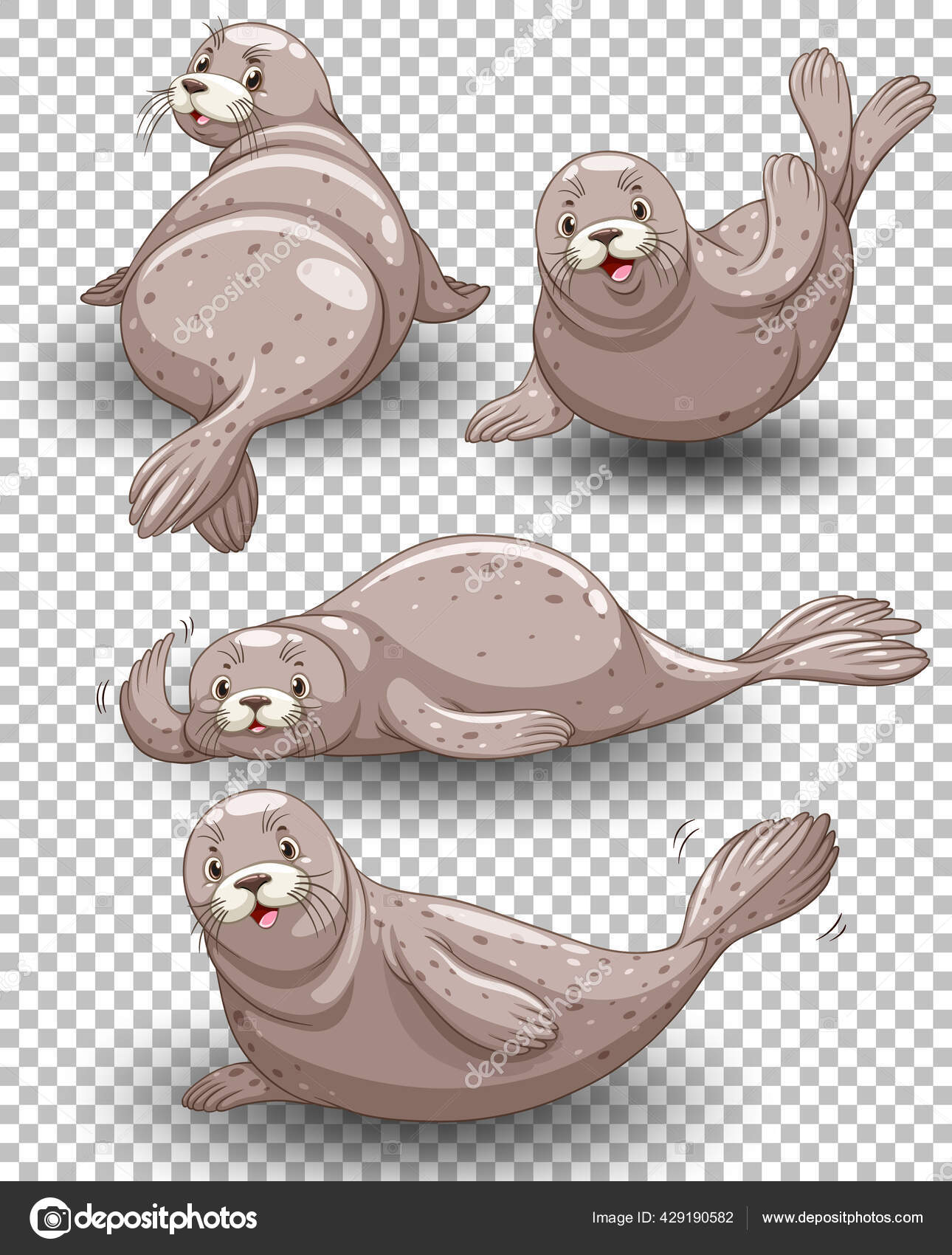 Set Seal Cartoon Transparent Background Illustration Stock Vector Image ...