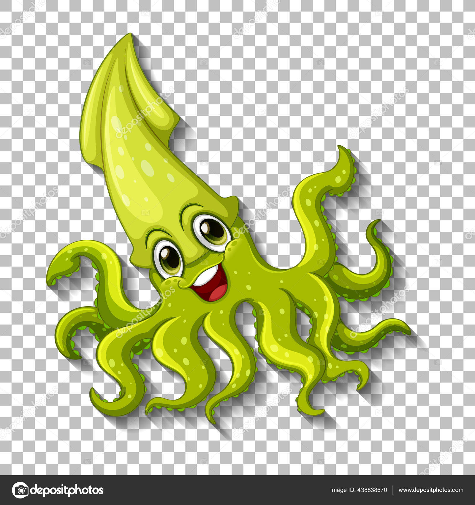 Cute Squid Cartoon Character Transparent Background Illustration Stock ...