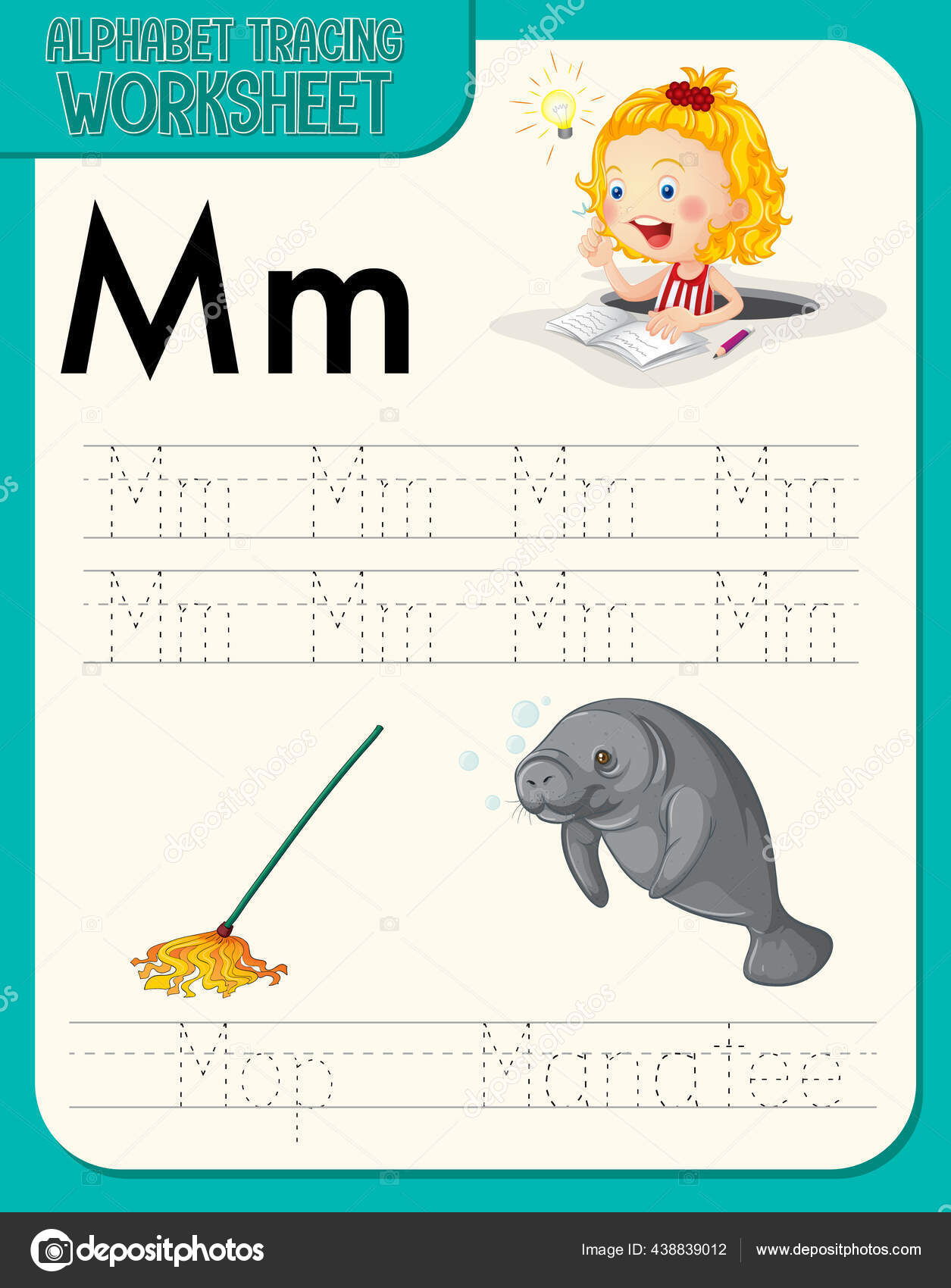 Alphabet Tracing Worksheet Letter Vocabulary Illustration Stock Vector ...