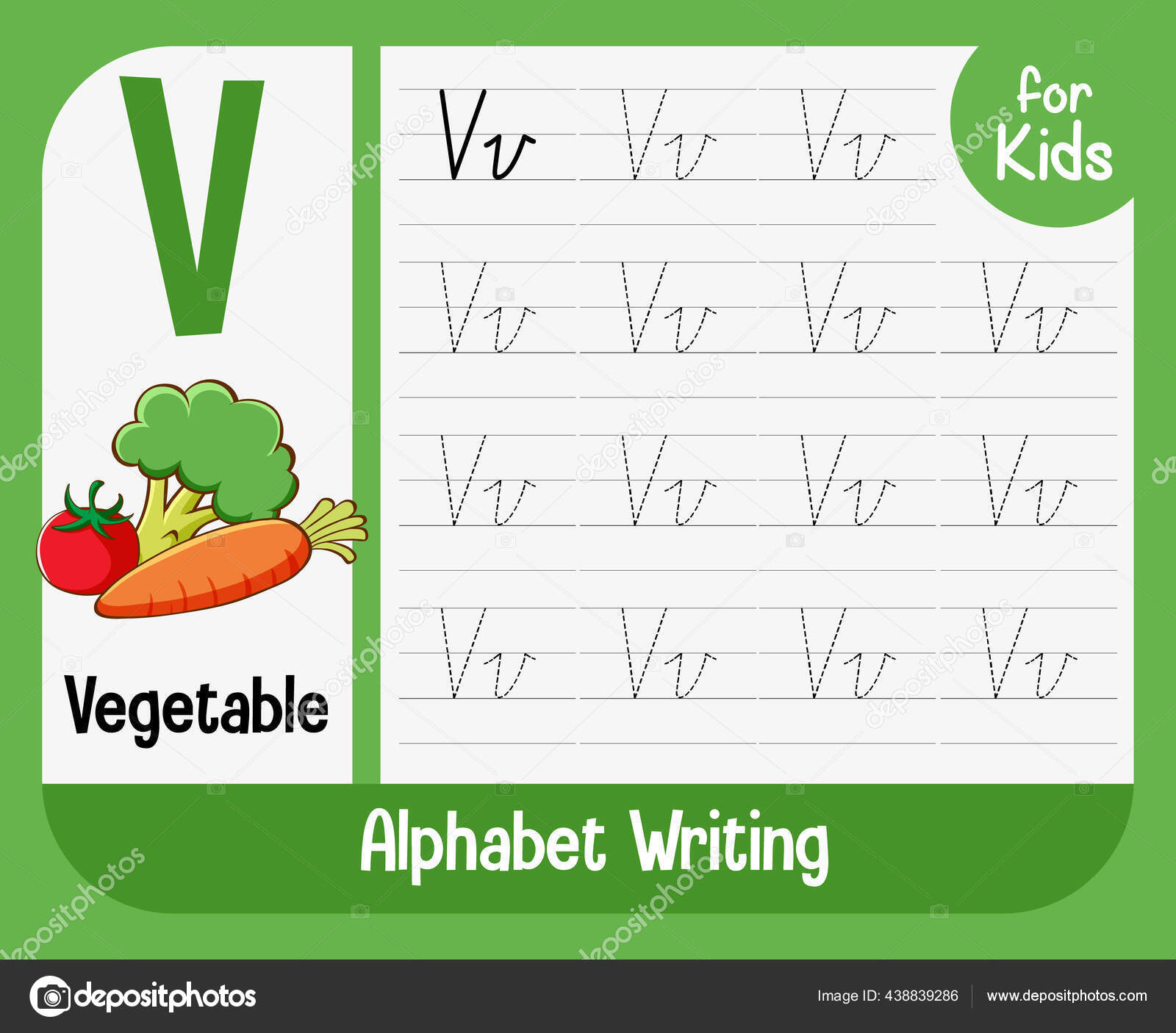 Alphabet Tracing Worksheet Letter Vocabulary Illustration Stock Vector ...