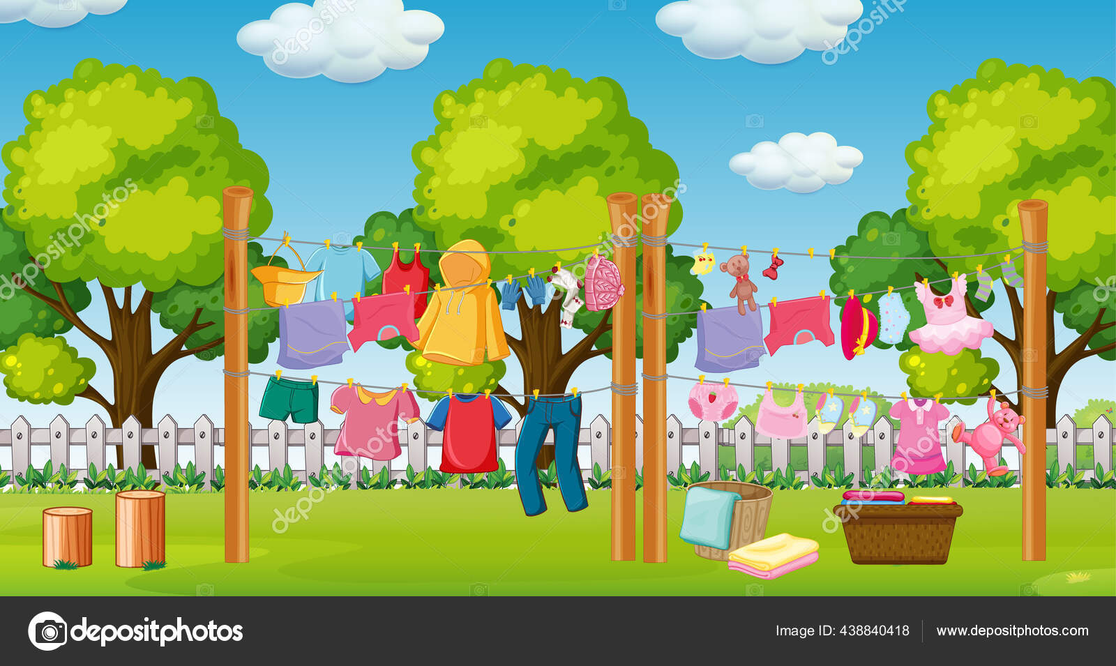 Many Clothes Hanging Line House Scene Illustration Stock Vector by ...