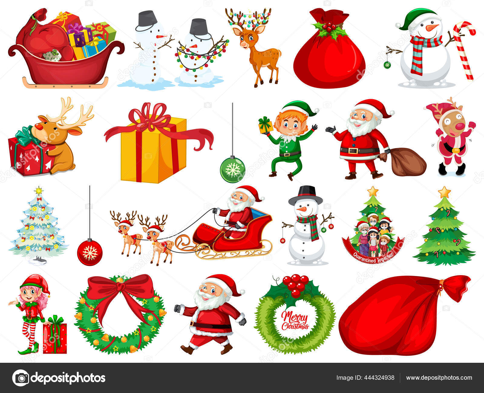 Set Santa Claus Cartoon Character Christmas Objects Isolated White ...