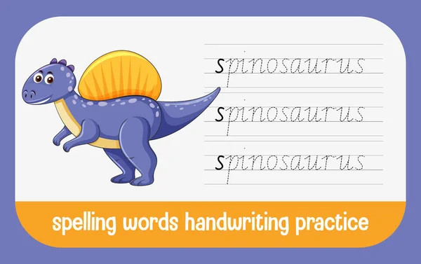 Spelling Words Dinosaur Handwriting Practice Worksheet Illustration ...