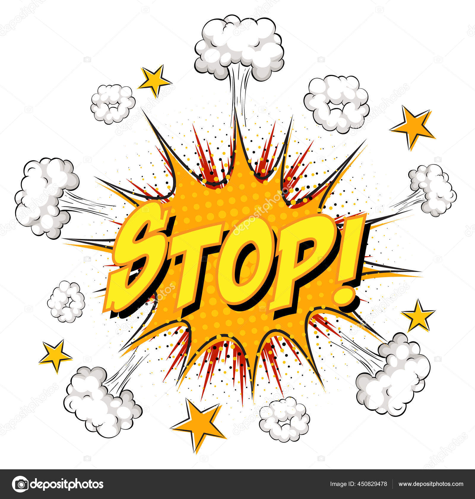 Stop Text Comic Cloud Explosion Isolated White Background Illustration ...