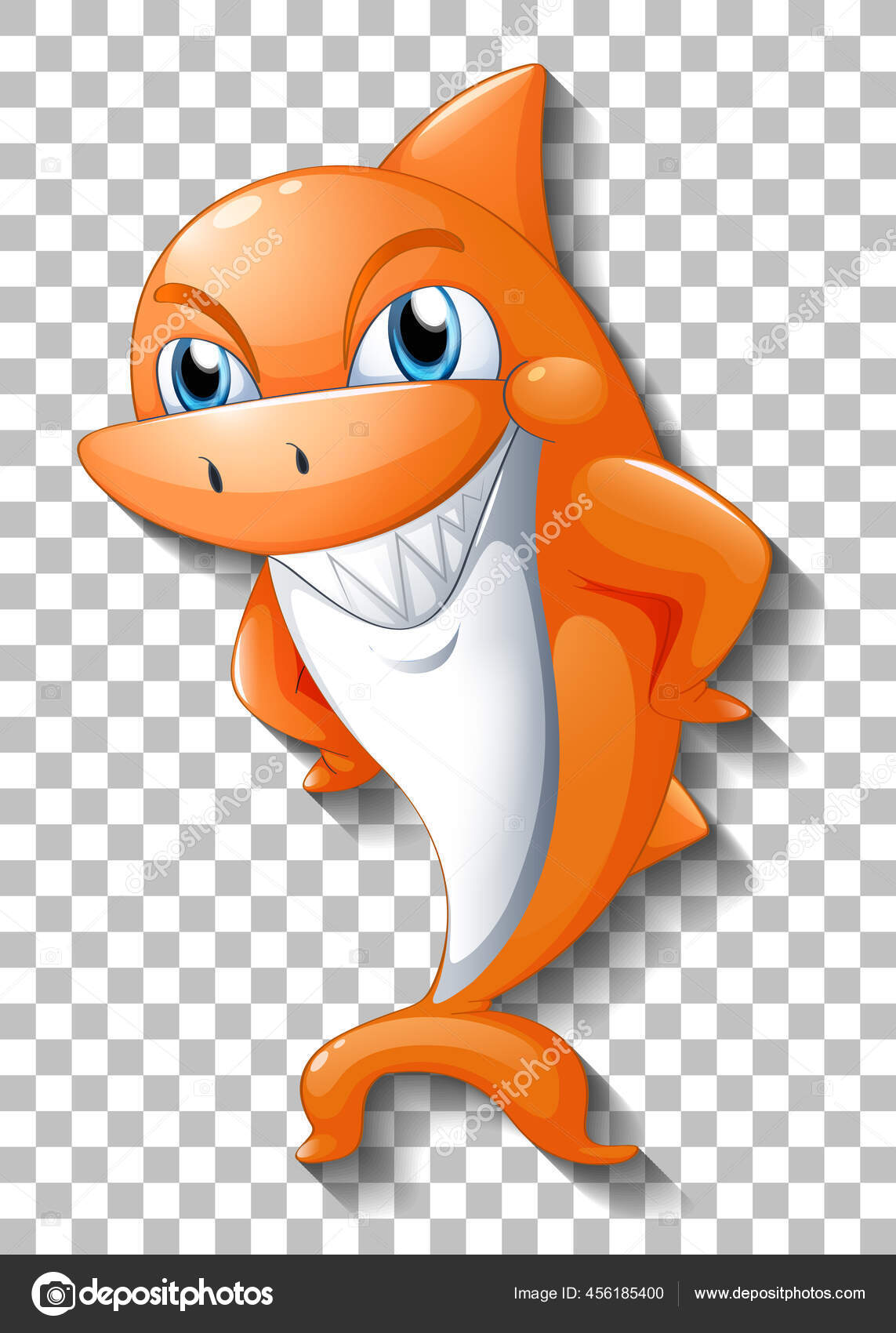 Souriant Personnage Dessin Animé Requin Mignon Isolé Sur L'illustration ...