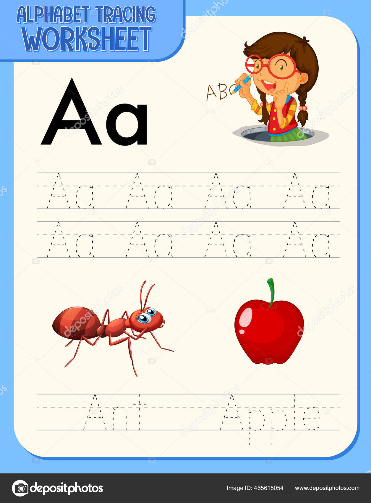 Alphabet Tracing Worksheet Letter Vocabulary Illustration Stock Vector ...
