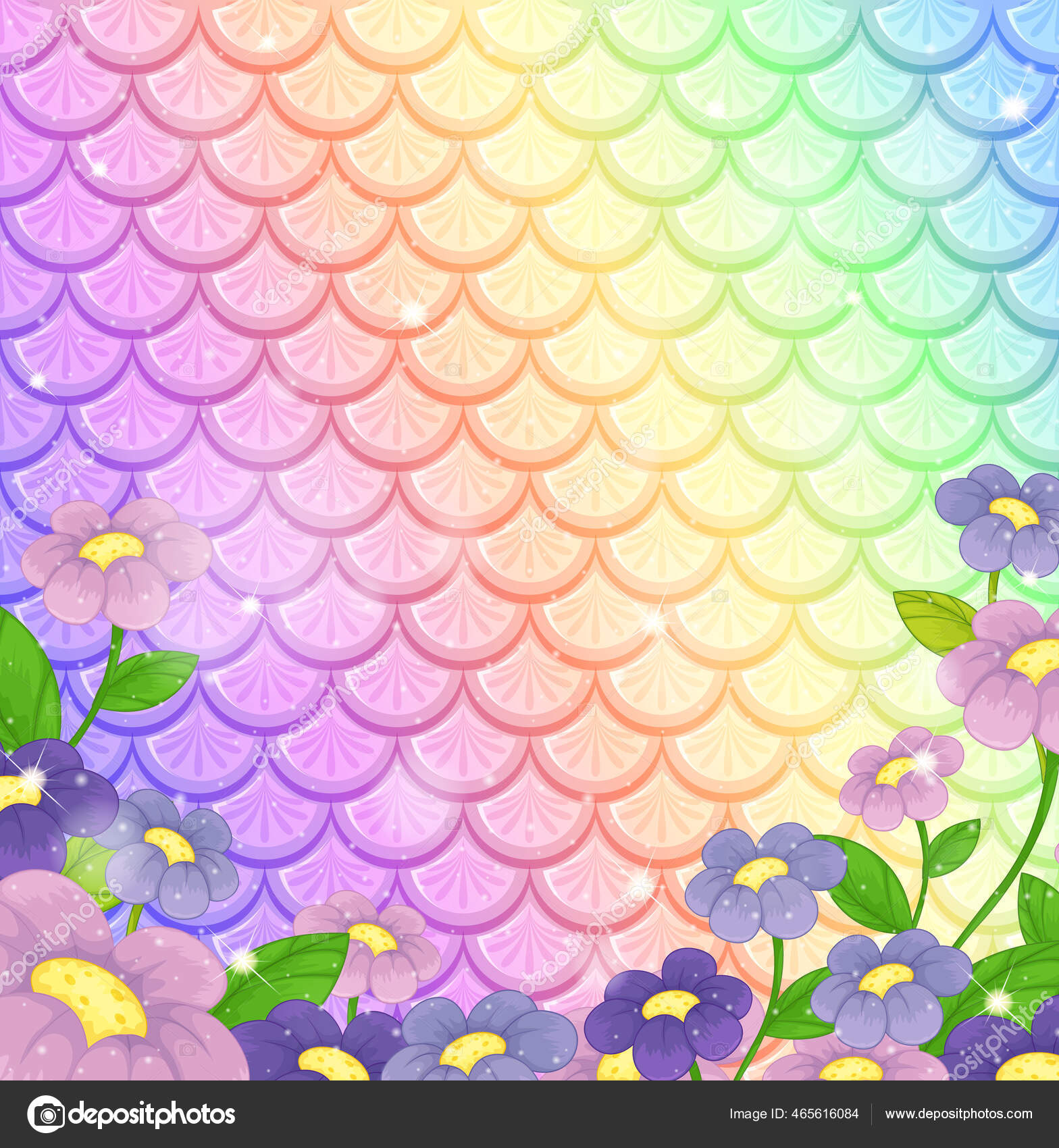 Fantasy Fish Scales Background Many Flowers Illustration Stock Vector ...