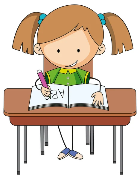 Cartoon Girl Doing Homework