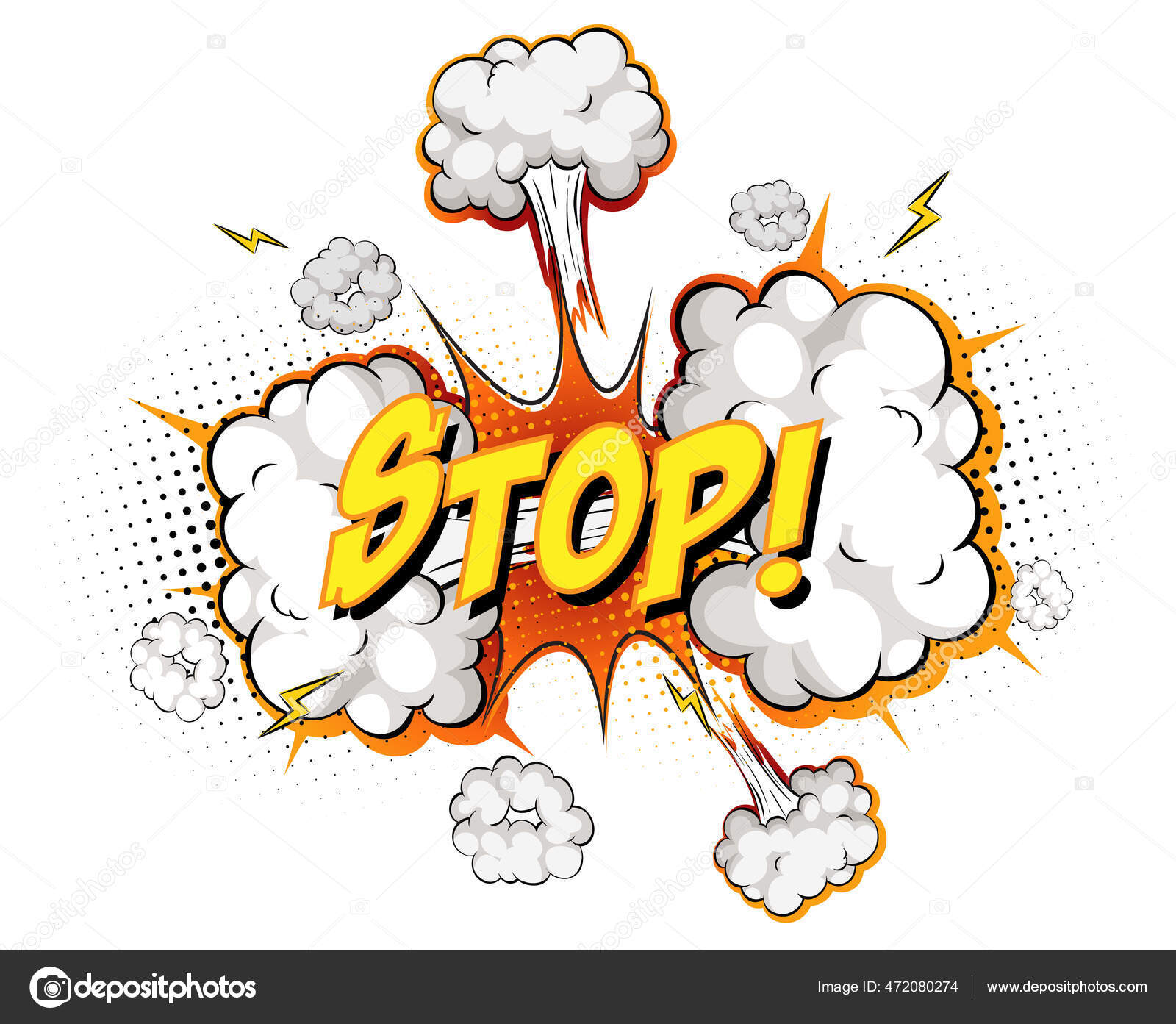 Stop Text Comic Cloud Explosion Isolated White Background Illustration ...