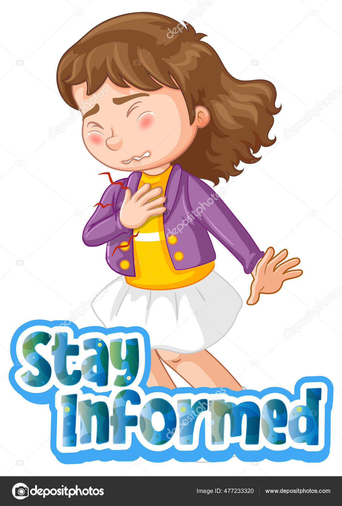 Stay Informed Font Cartoon Style Girl Feel Sick Character Isolated ...