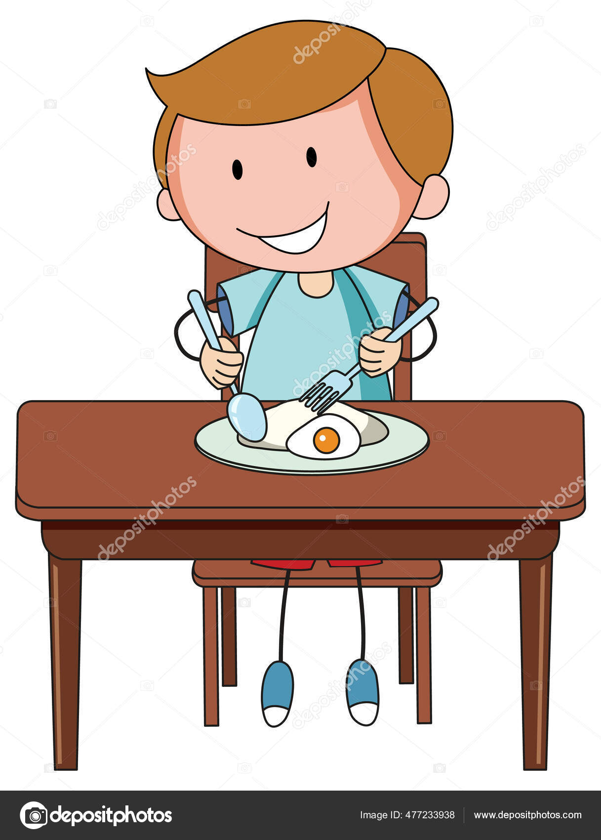 Niño Desayunando Doodle Personaje Dibujos Animados Ilustración Aislada ...