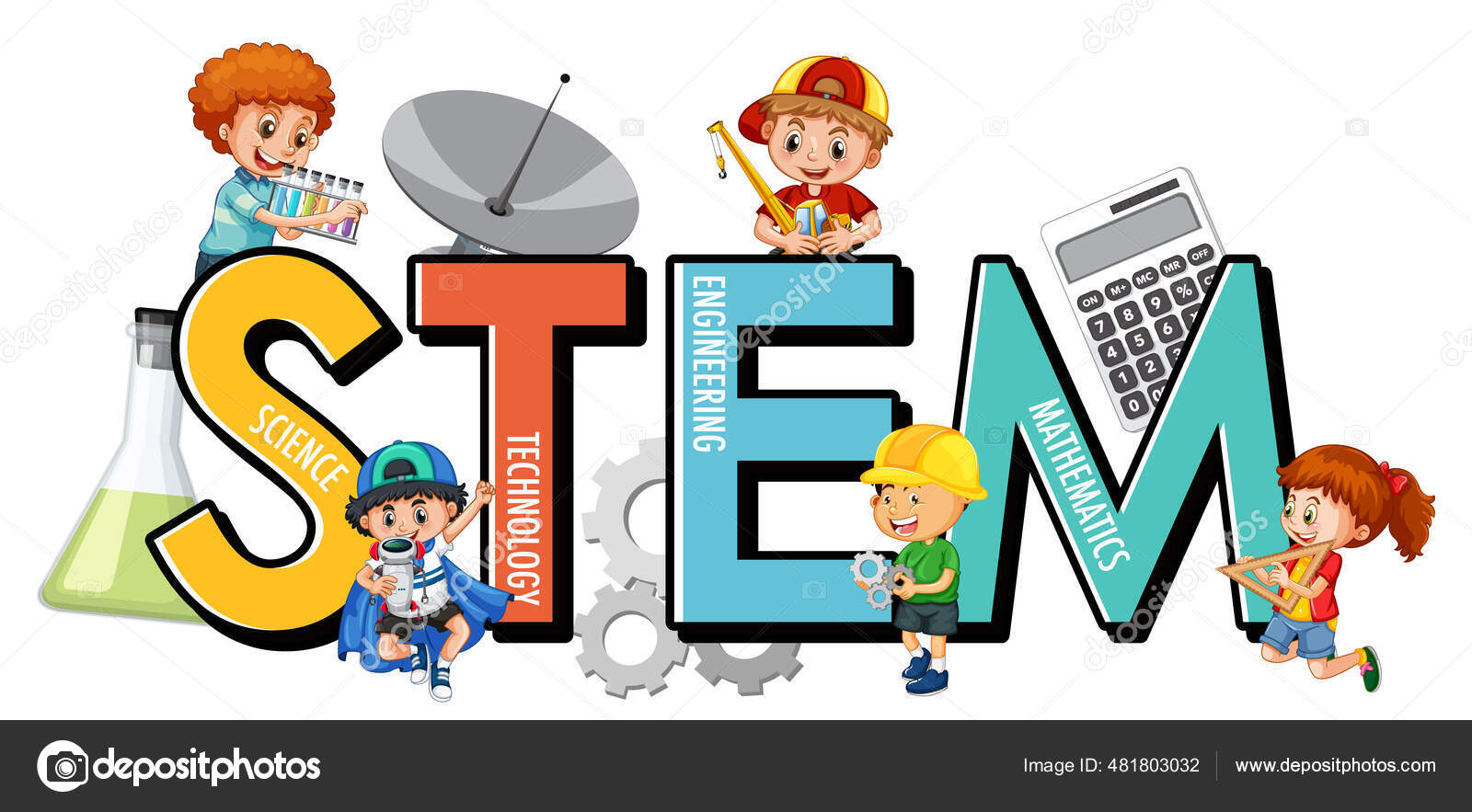 Logotipo Educación Stem Con Muchos Niños Ilustración Personajes Dibujos ...