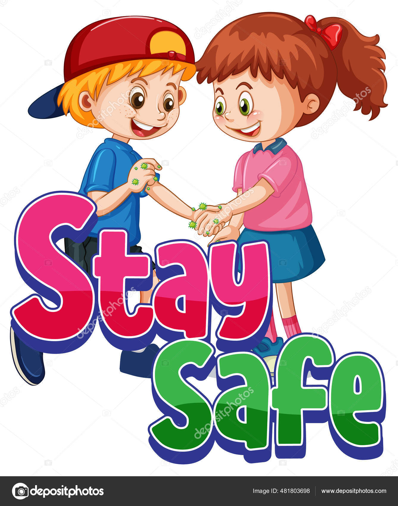 Stay Safe Logo Two Kids Keep Social Distancing Isolated Illustration ...