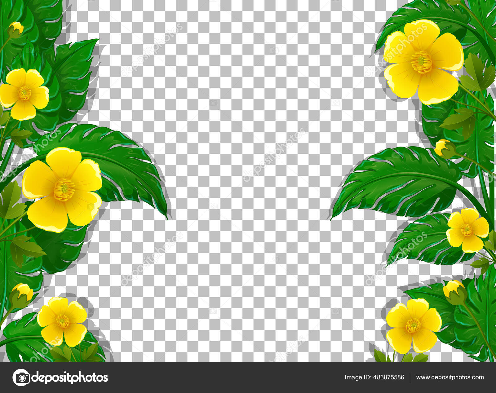 Yellow Flower Leaves Frame Template Transparent Background Illustration ...