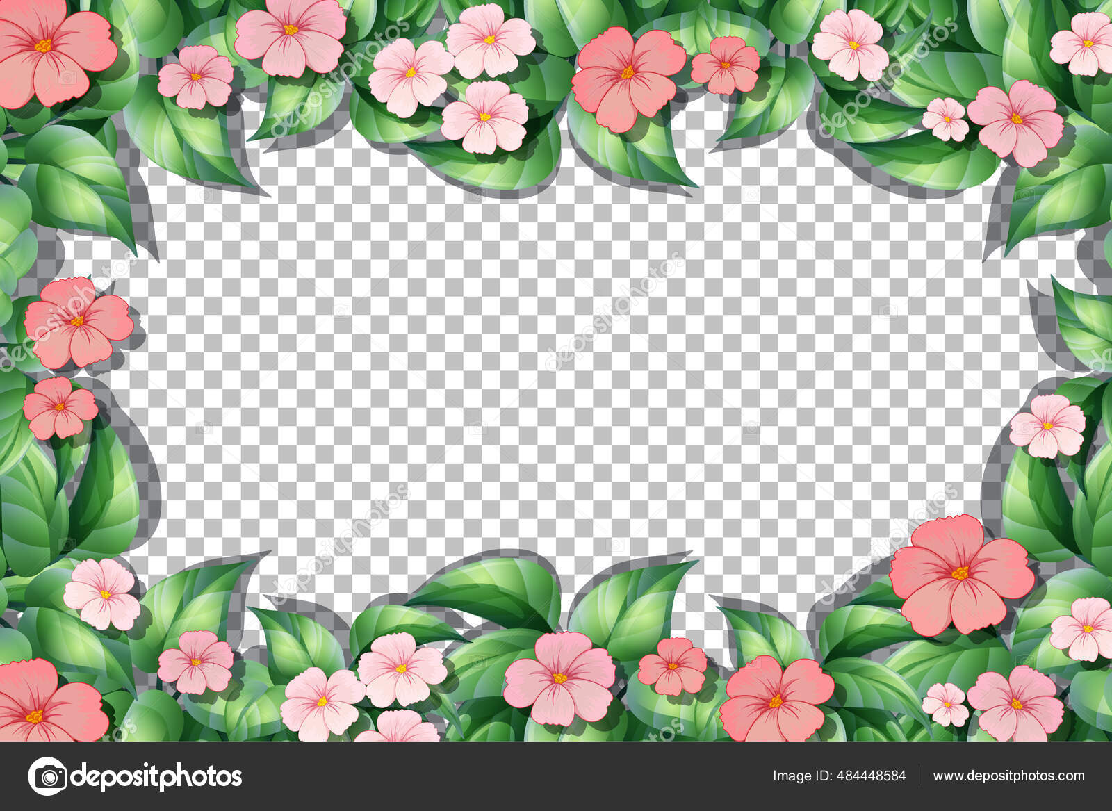 Pink Flower Leaves Frame Template Transparent Background Illustration ...