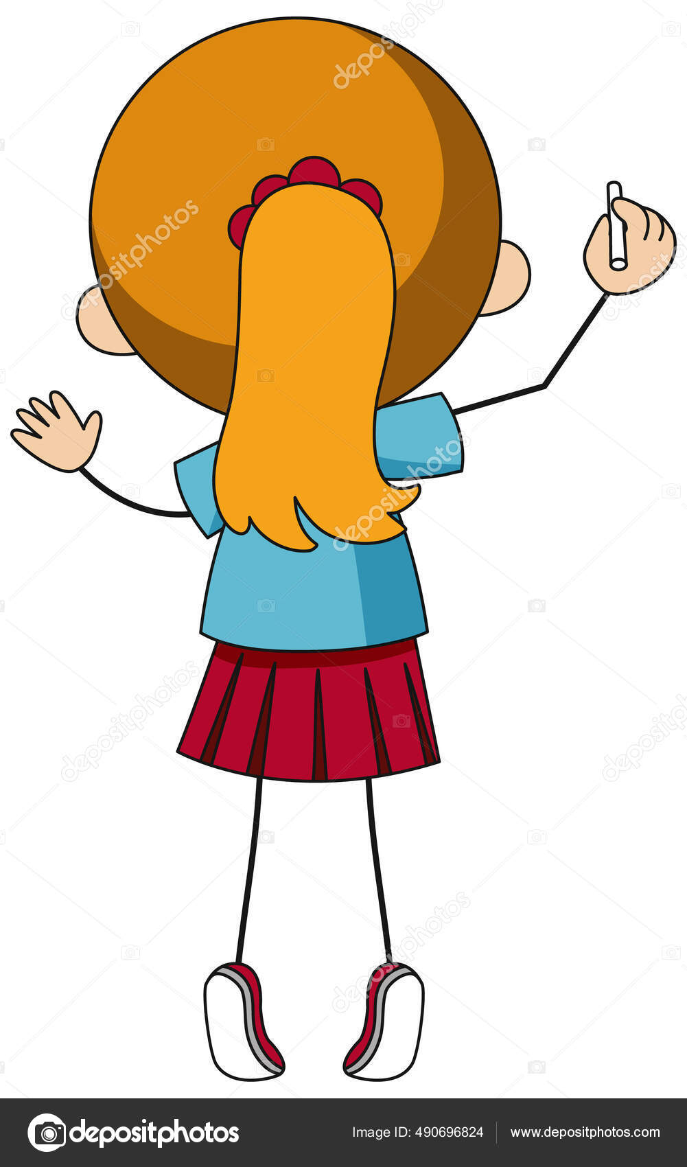 Back View Girl Cartoon Character Isolated Illustration Stock Vector by ...