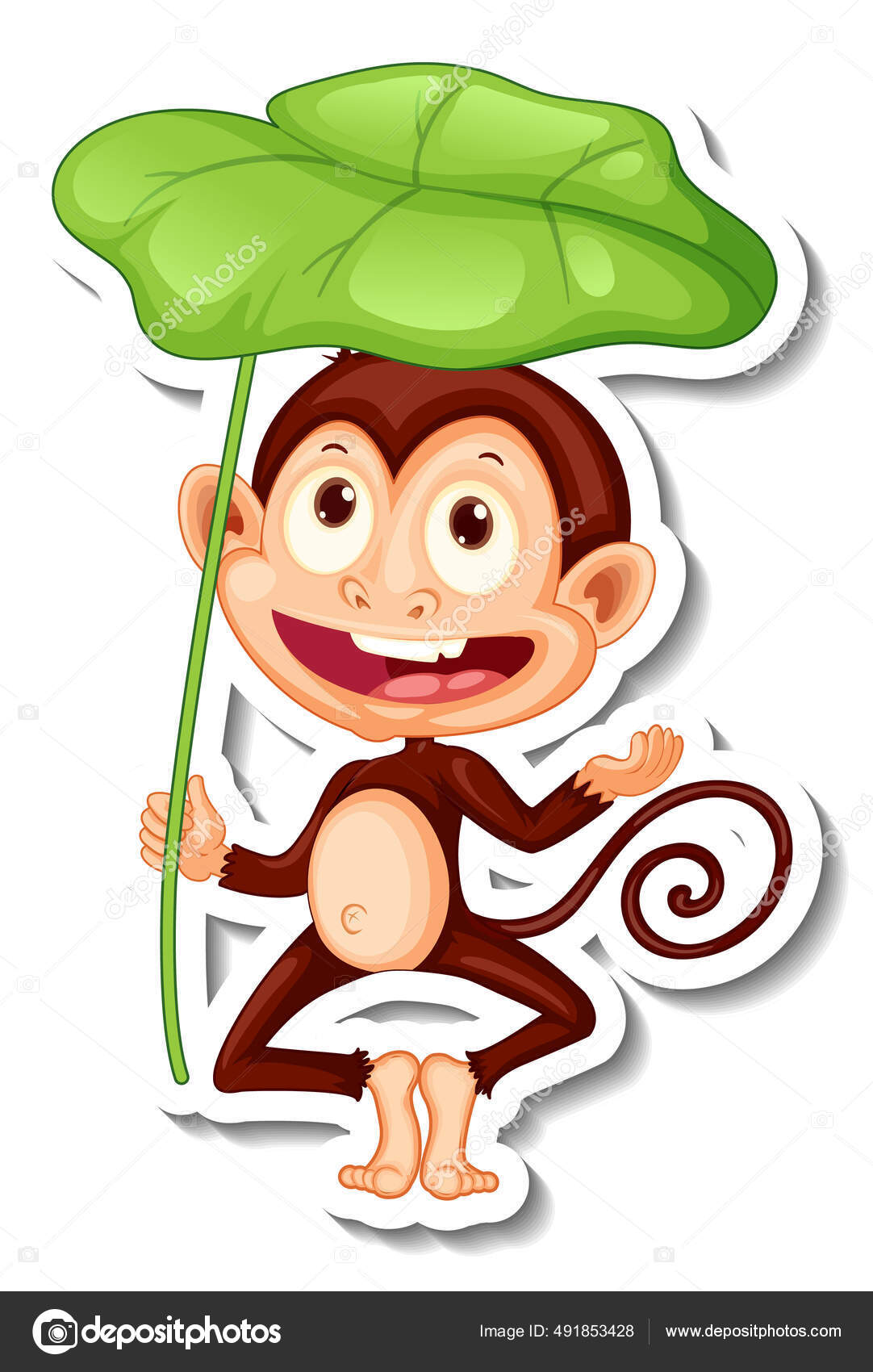 Plantilla Adhesiva Con Mono Sosteniendo Una Hoja Sobre Fondo Blanco ...