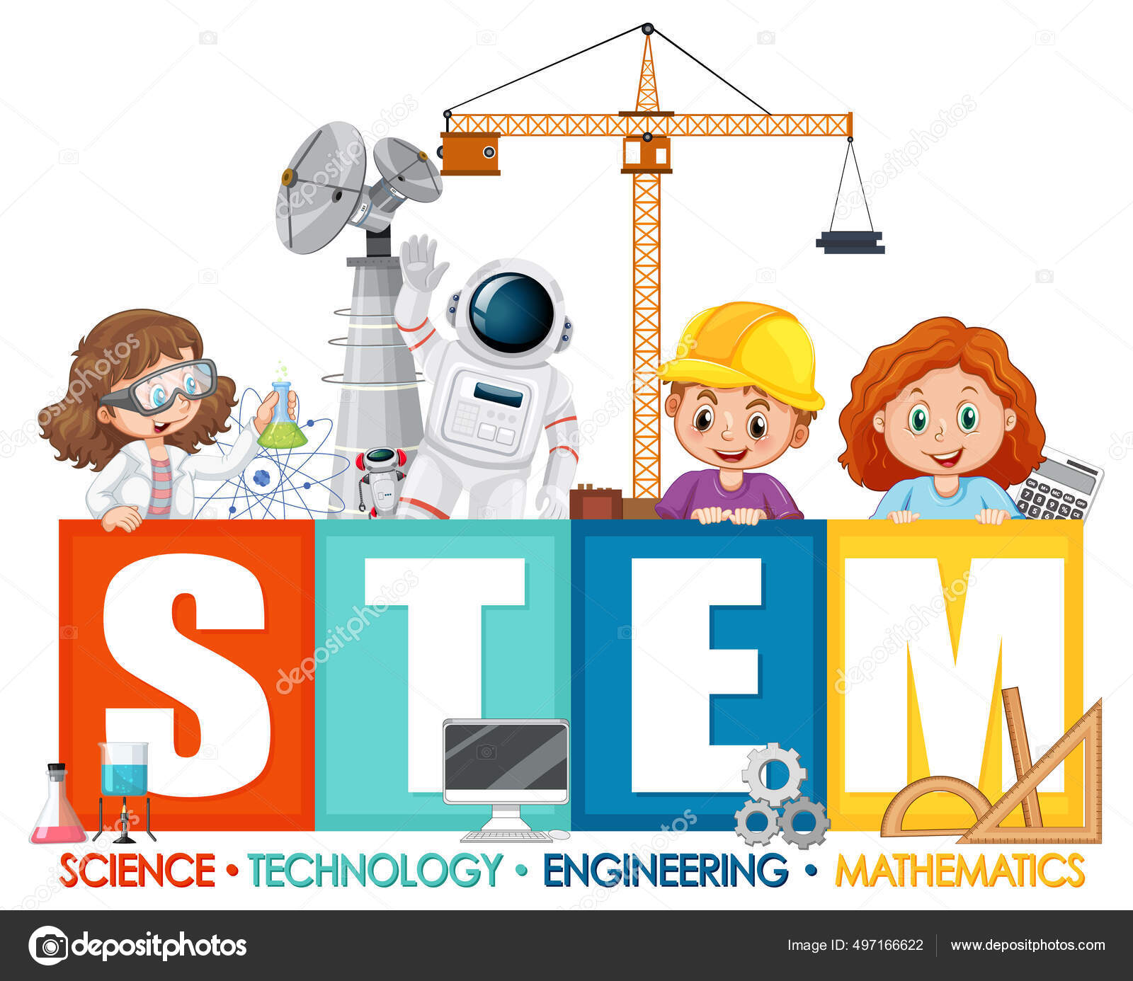 Banner Logotipo Educación Stem Con Ilustración Personajes Dibujos ...