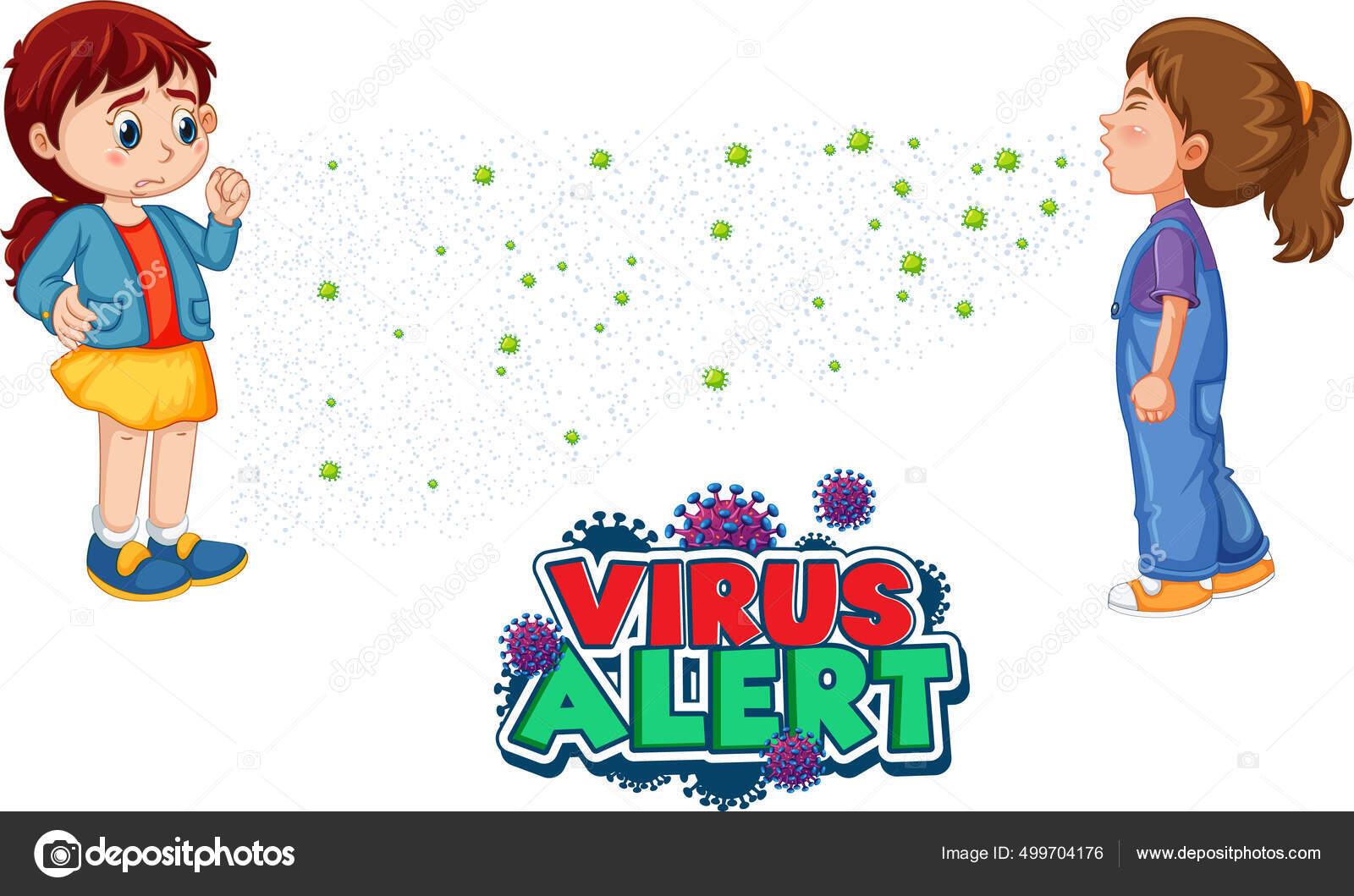Virus Alert Font Cartoon Style Girl Look Her Friend Sneezing Stock ...