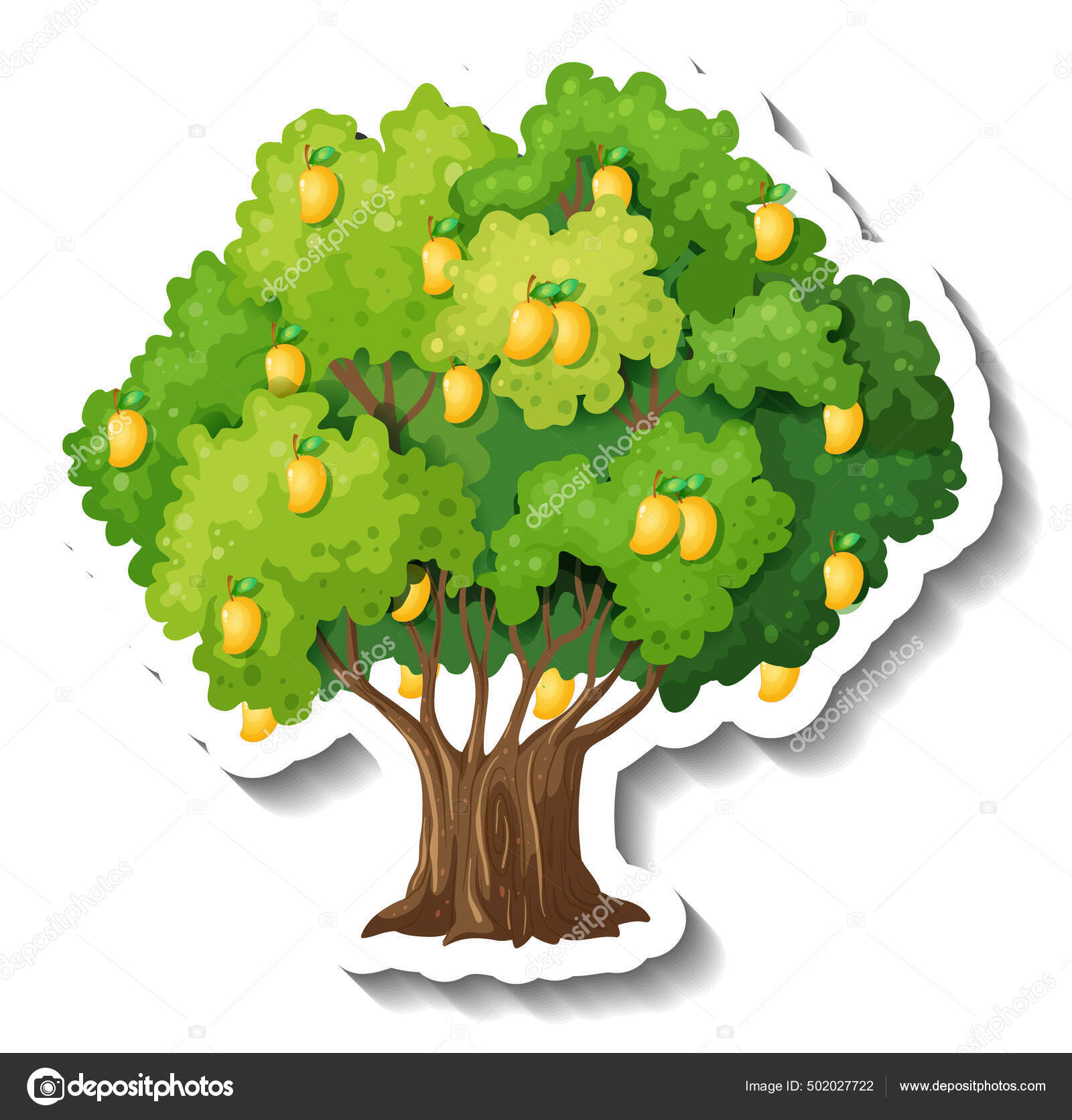 Stiker Pohon Mangga Pada Ilustrasi Latar Belakang Putih Vektor Stok ...