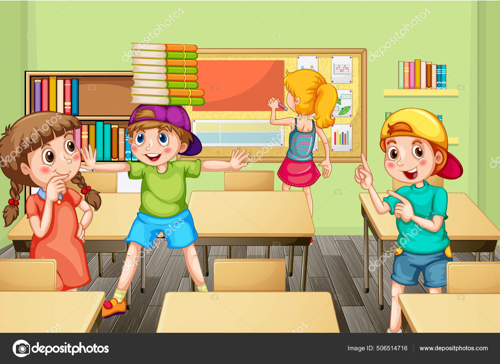 Estudiantes Que Pasan Tiempo Durante Descanso Aula Ilustración Vector ...