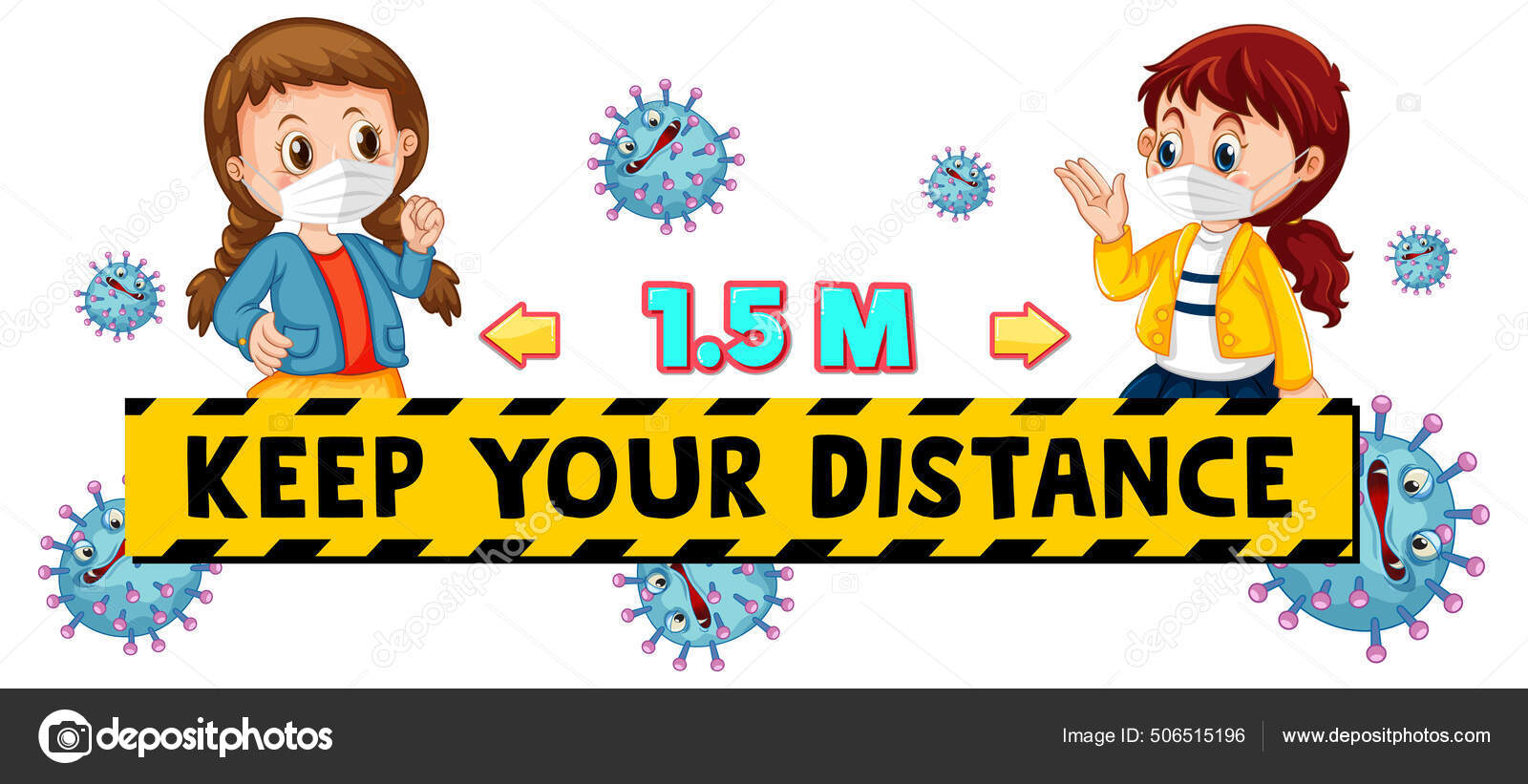 Keep Your Distance Font Design Two Kids Keeping Social Distance Stock ...