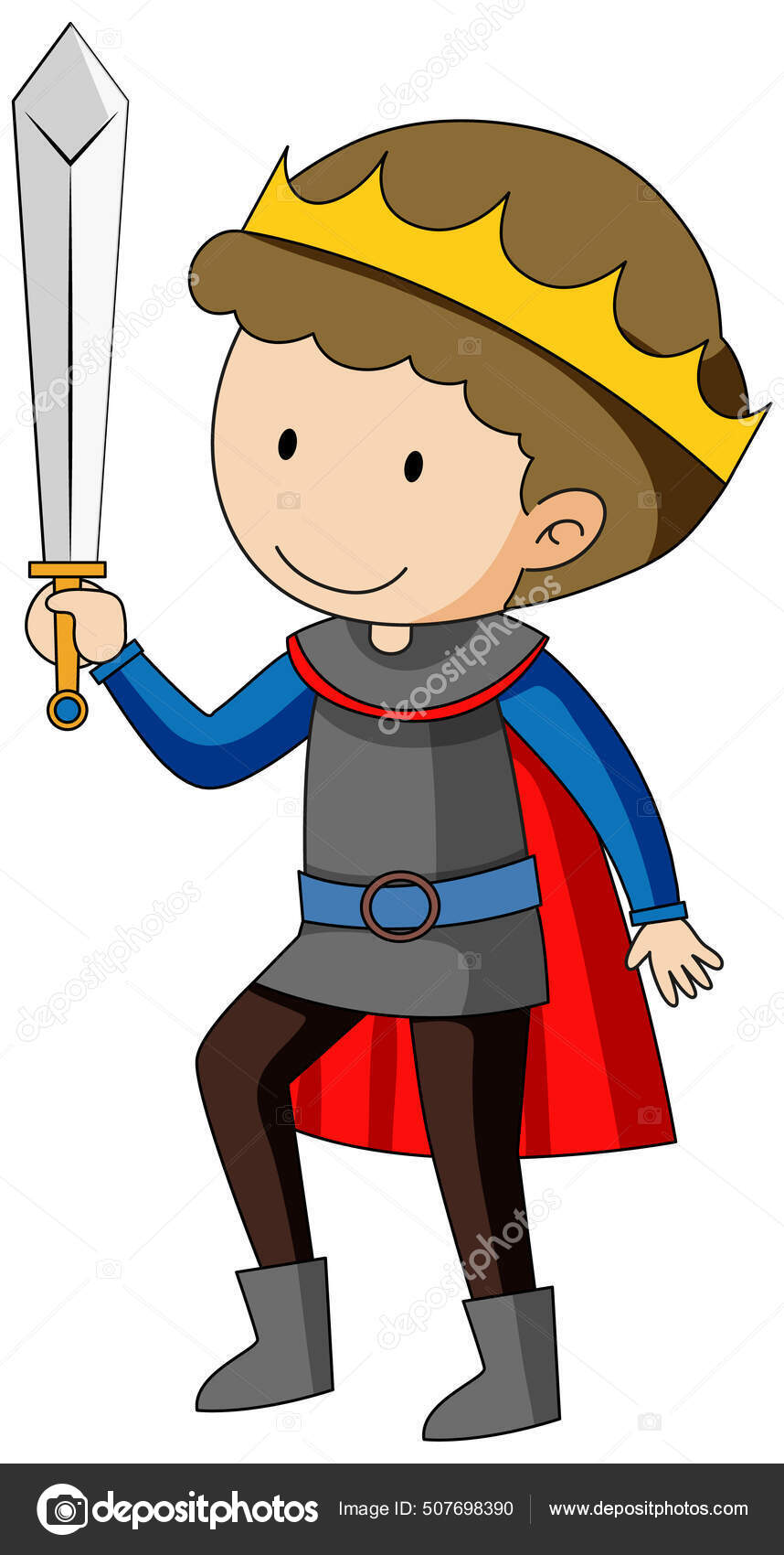 Personaje Dibujos Animados Simple Rey Sosteniendo Espada Ilustración ...