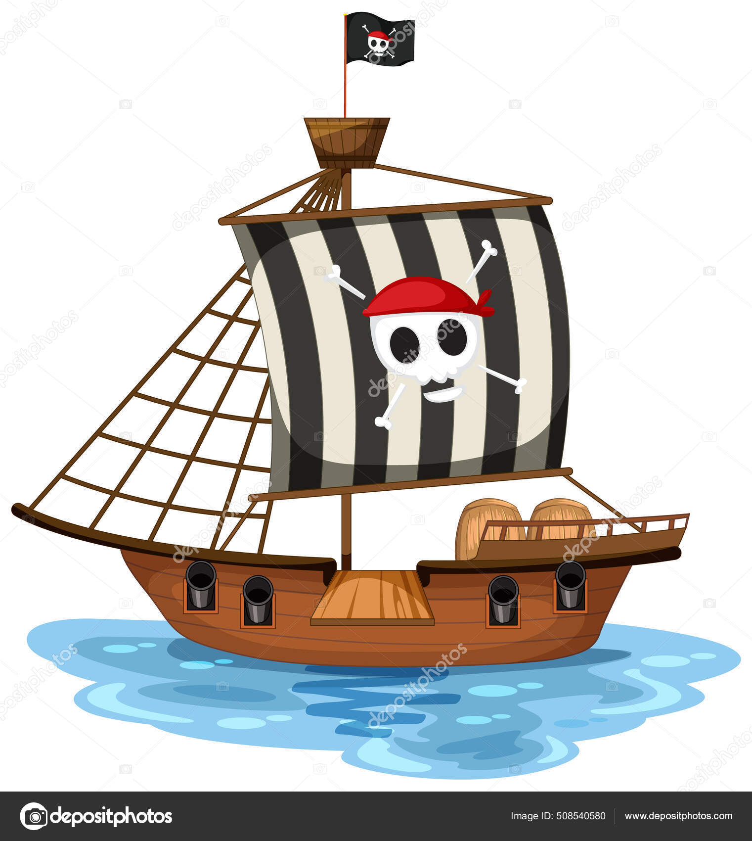 Pirate Ship Jolly Roger Flag Isolated Illustration Stock Illustration ...