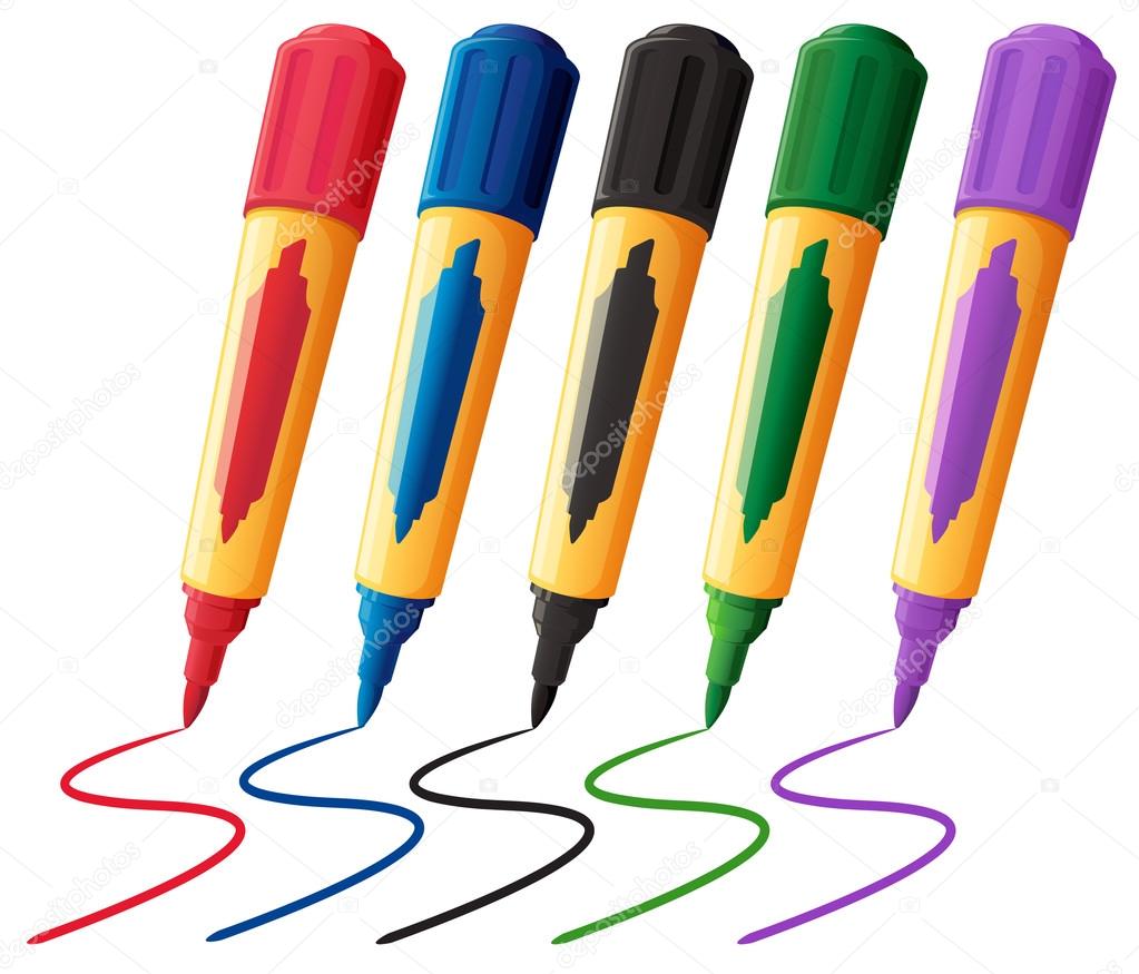 Cinco marcadores de color — Vector de stock © interactimages #69463805