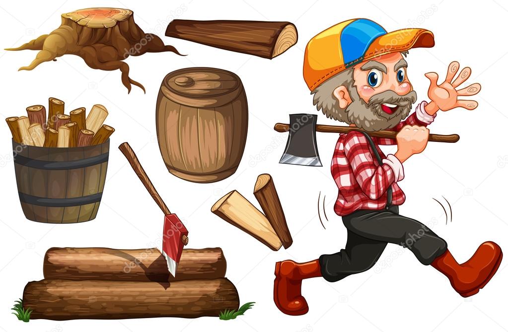 Lumberjack Chopping Wood Cartoon