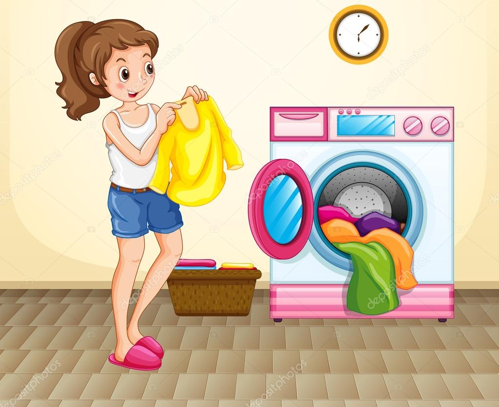 Woman doing laundry at home — Stock Vector © interactimages #82445238