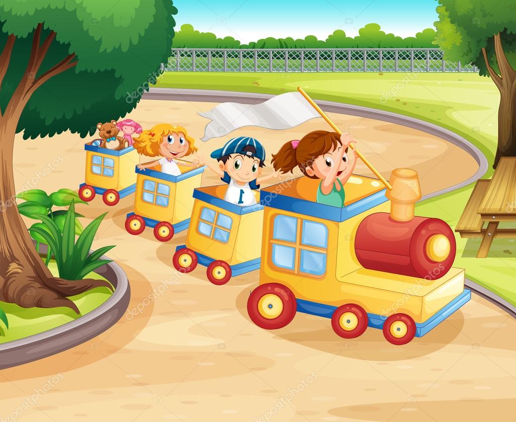 Children riding on the train in the park Stock Vector Image by ...