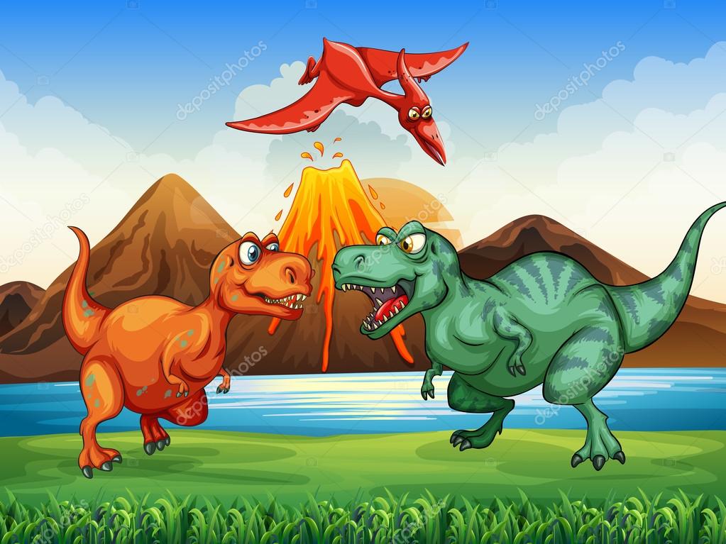 Dinosaurs fighting in the field — Stock Vector © interactimages #83114040