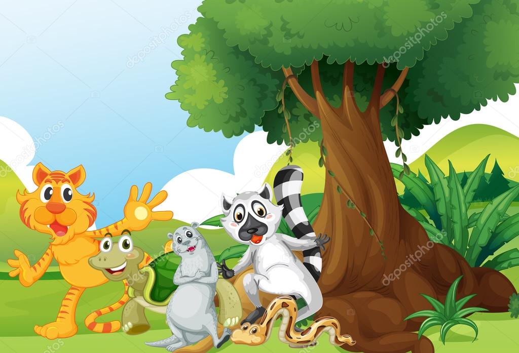 Wild animals standing under the tree Stock Vector Image by ...