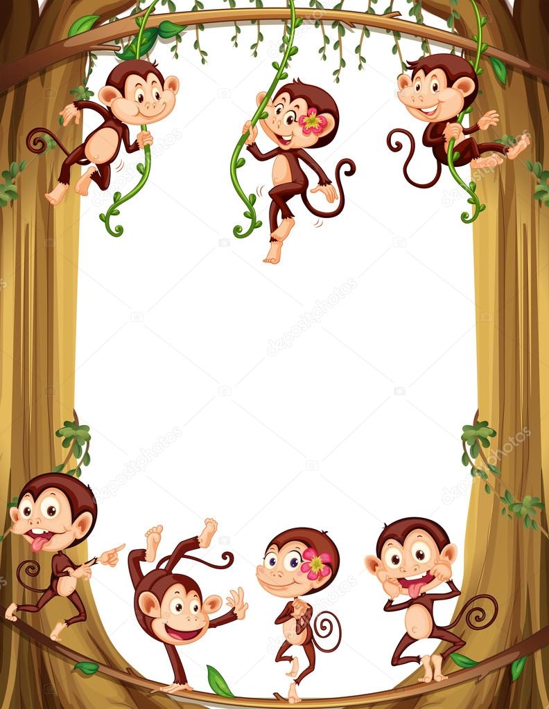 Border design with monkeys climbing the tree — Stock Vector ...