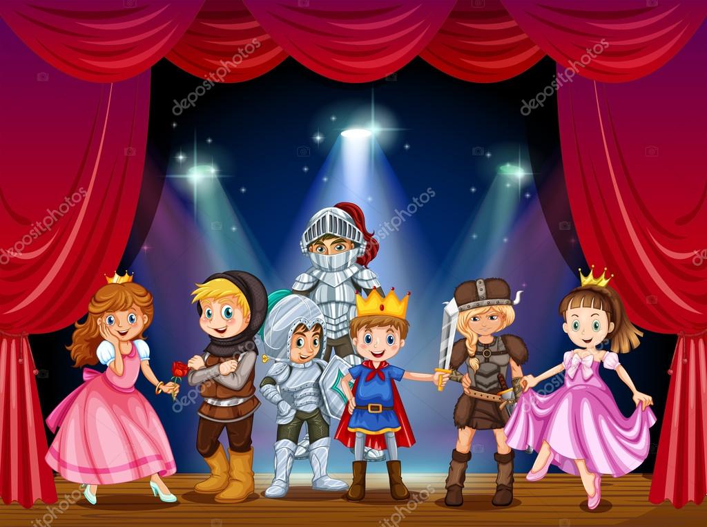 Stage play with children in costumes Stock Vector Image by ...