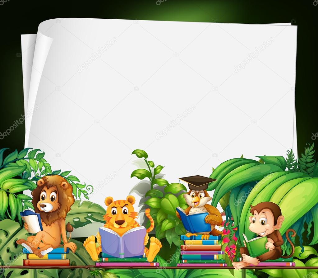 Border design with wild animals reading books Stock Vector by ...