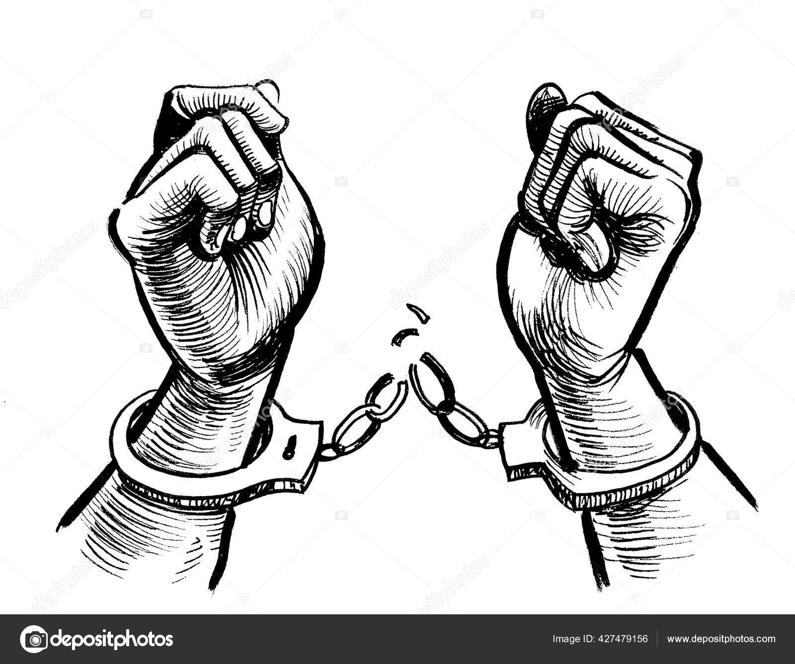 Hands Breaking Out Of Chains Drawing