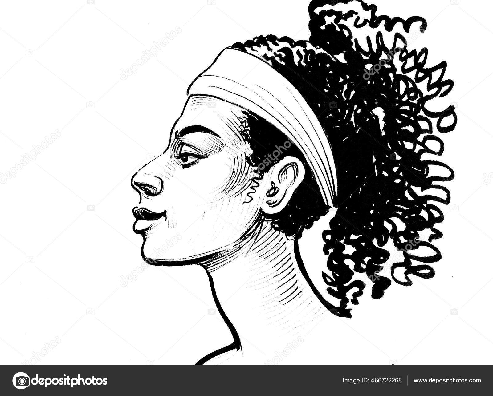 Beautiful Black Woman Ink Drawing Stock Illustration by ©alexblacksea ...