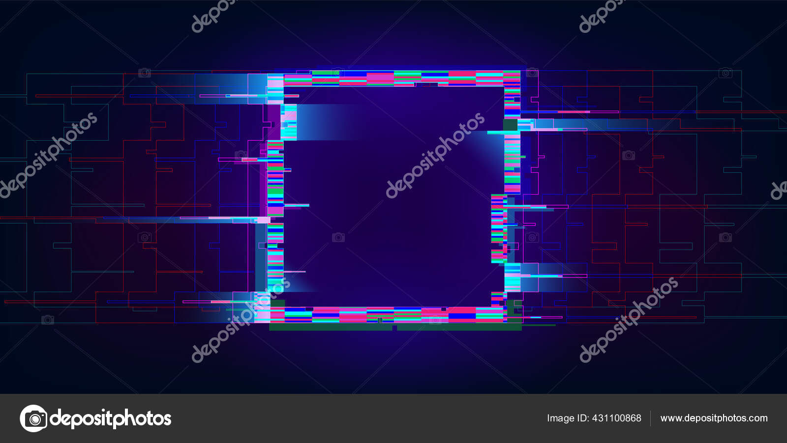 Glitch rectangle. Distorted glowing rectangle cyberpunk style ...