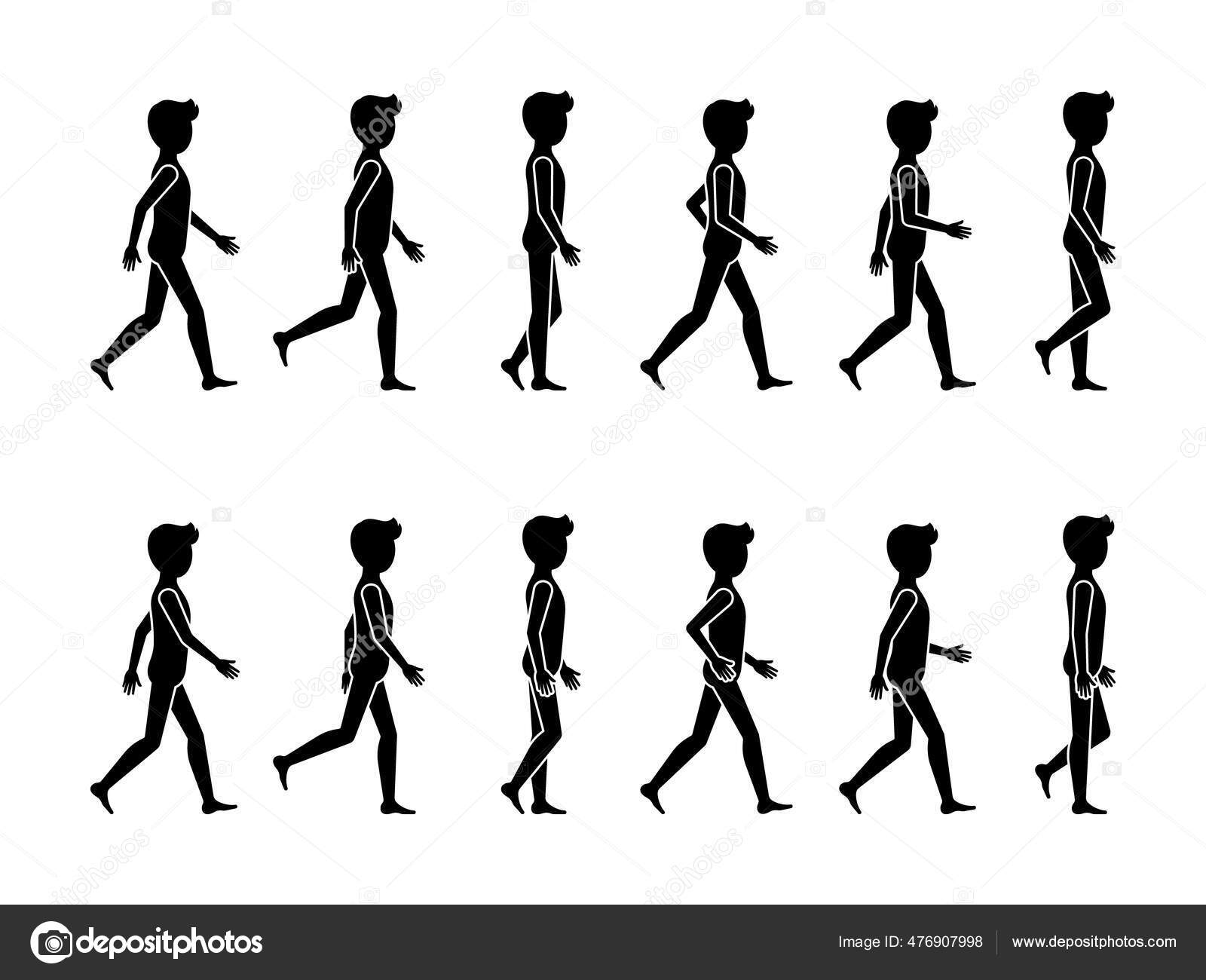 Walking Man Sequence Movements Vector Icon Pictogram Set Stick Figure ...