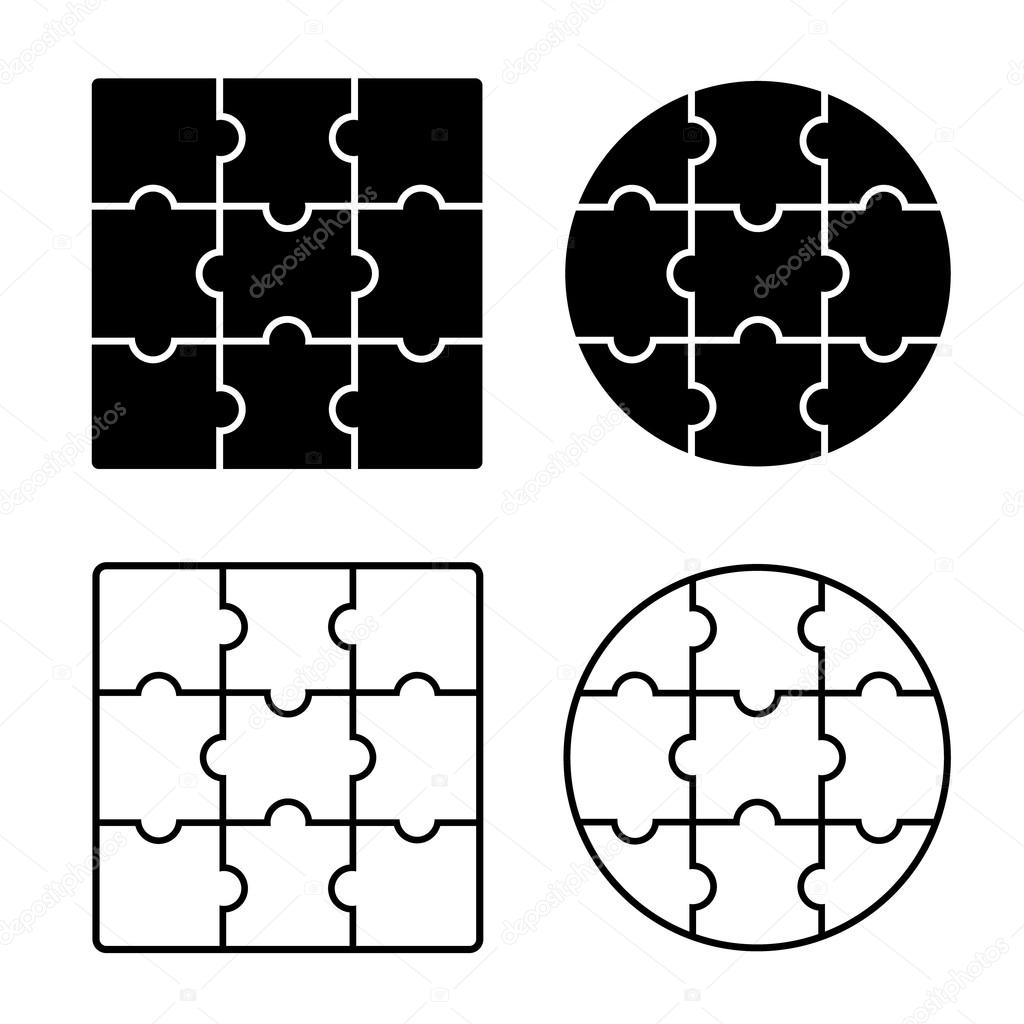 Jigsaw puzzle, blank simple template 3 x 3, nine pieces. Vector ... Jigsaw puzzle, blank simple template 3 x 3, nine pieces. Vector ...