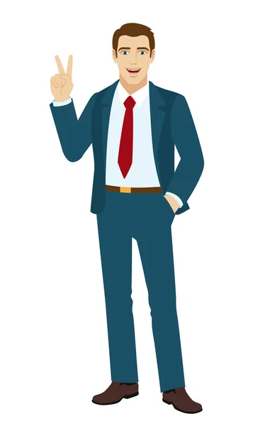 Smiling businessman showing victory sign — Stock Vector © komissar008 ... Smiling businessman showing victory sign — Stock Vector © komissar008 ...