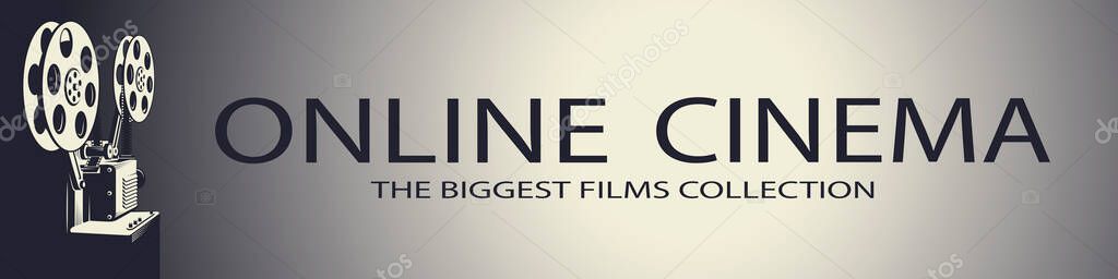 cartel de cine en l nea con proyector de pel cula retro aislado sobre fondo blanco 2024