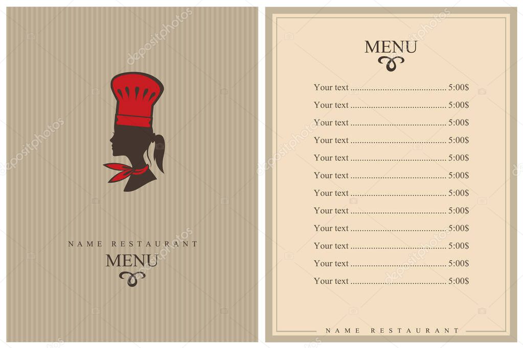 Plantilla Restaurante Menú Diseño Con Lady Chef Vector de stock por ...