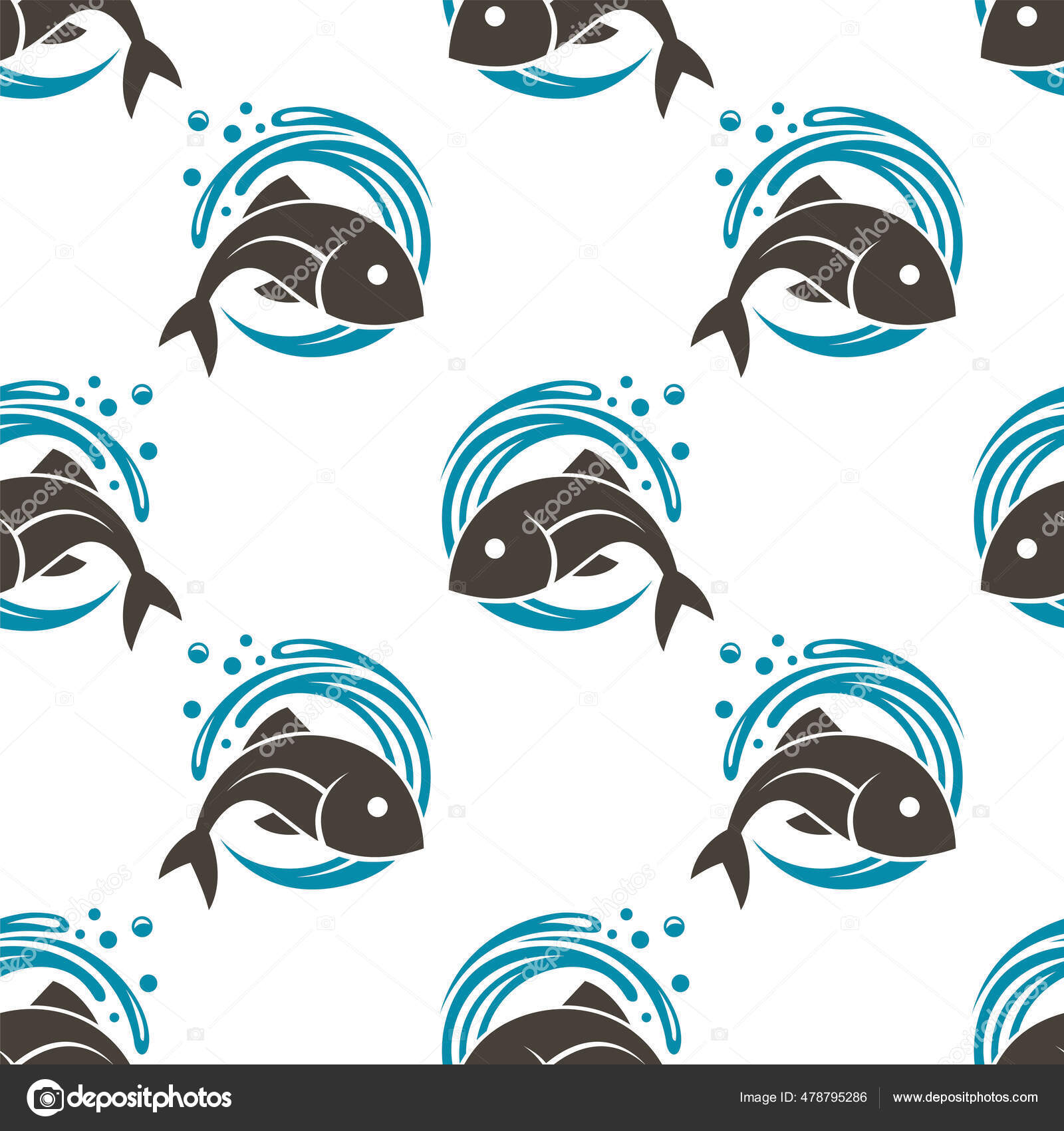 Seamless Pattern Fish Water Splash White Background Stock Vector by ...